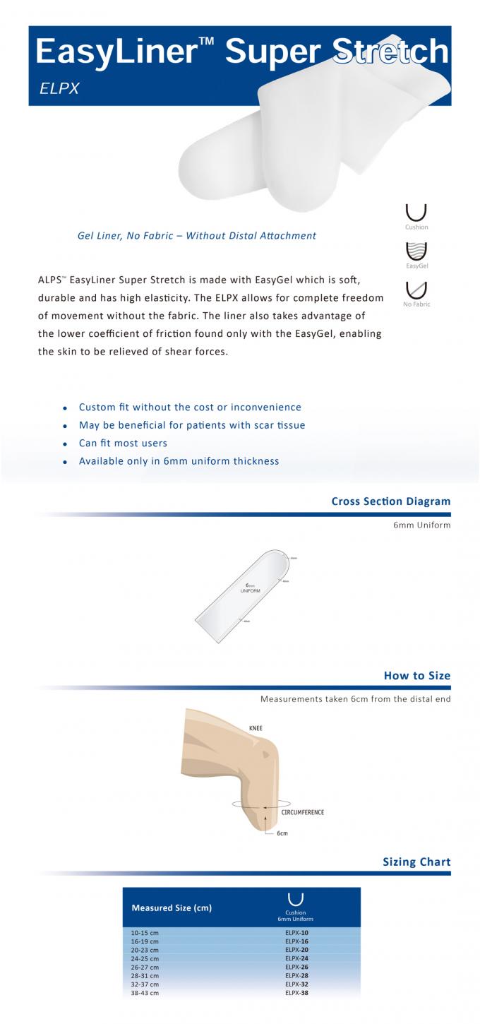 Super Stretch 10cm ALPS Prosthetic Liners , ALPS Easy Liner